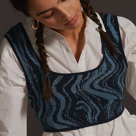 Anthropologie | Tops | Anthropologie Cropped Marble Shimmer Vest | Poshmark